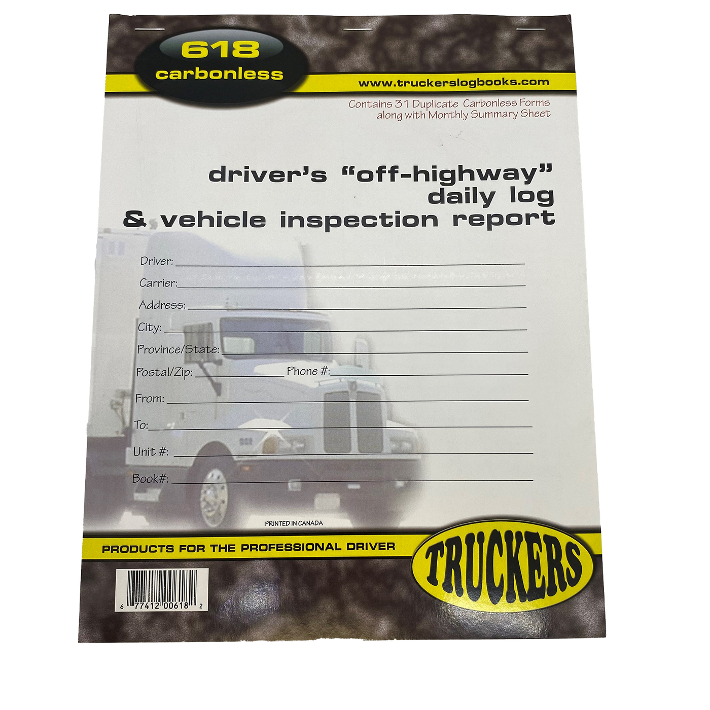 Driver's "Off-Highway" Daily Log and Vehicle Inspection Report — White ...